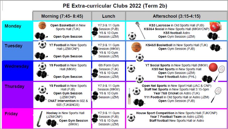 The Mosslands School - Extra Curricular Timetables